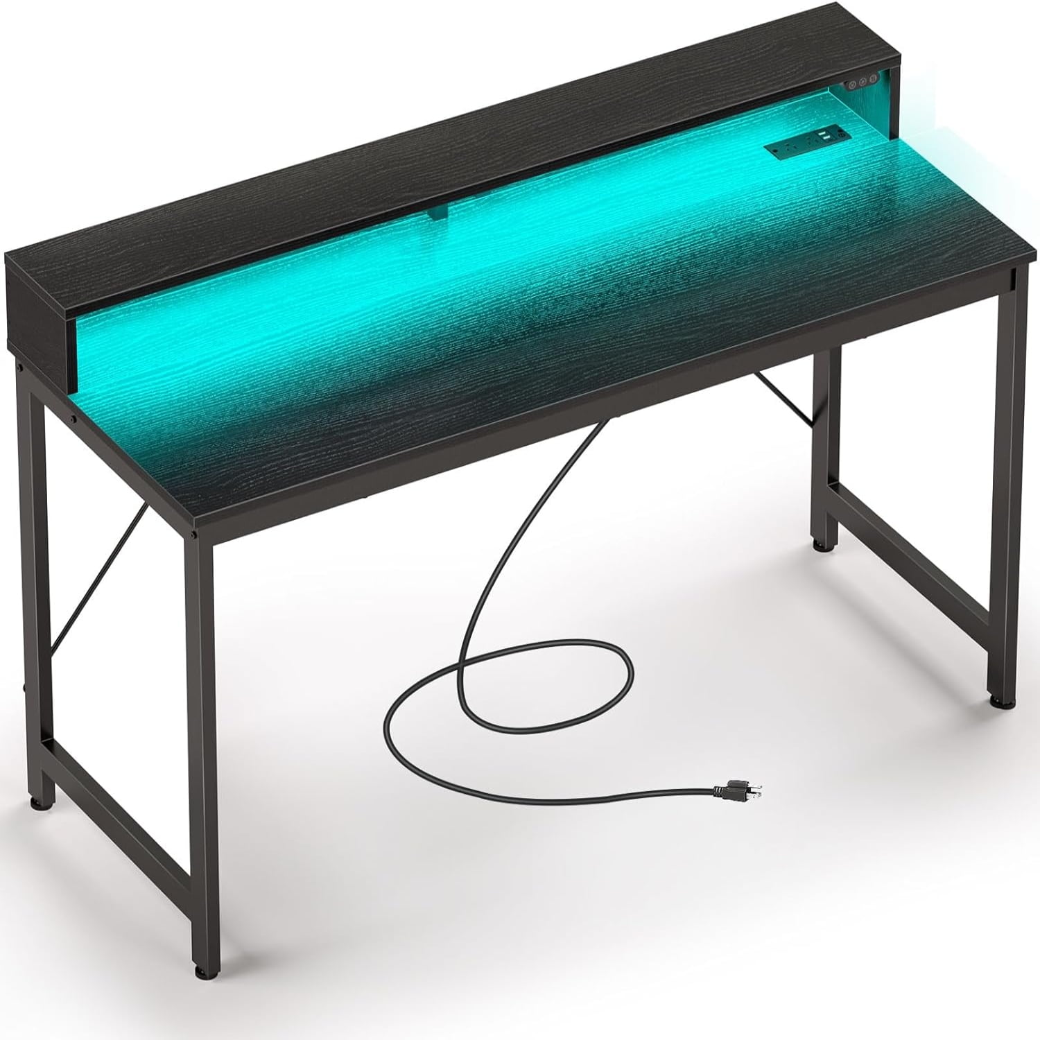 Computer Desk 47 inch with LED Lights & Power Outlets Office Desk with ...