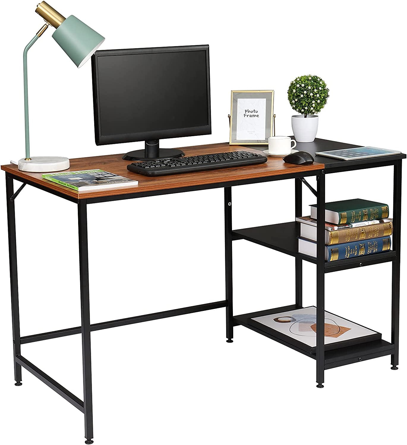 Computer Desk 47 inches with 2-Tier Shelves Sturdy Home Office Desk ...
