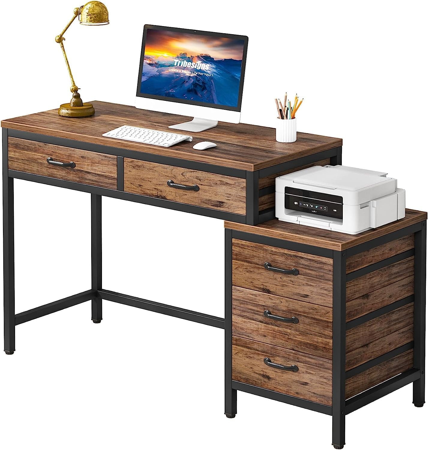 Computer Desk with 5 Drawers Office Desks with Reversible Drawer ...