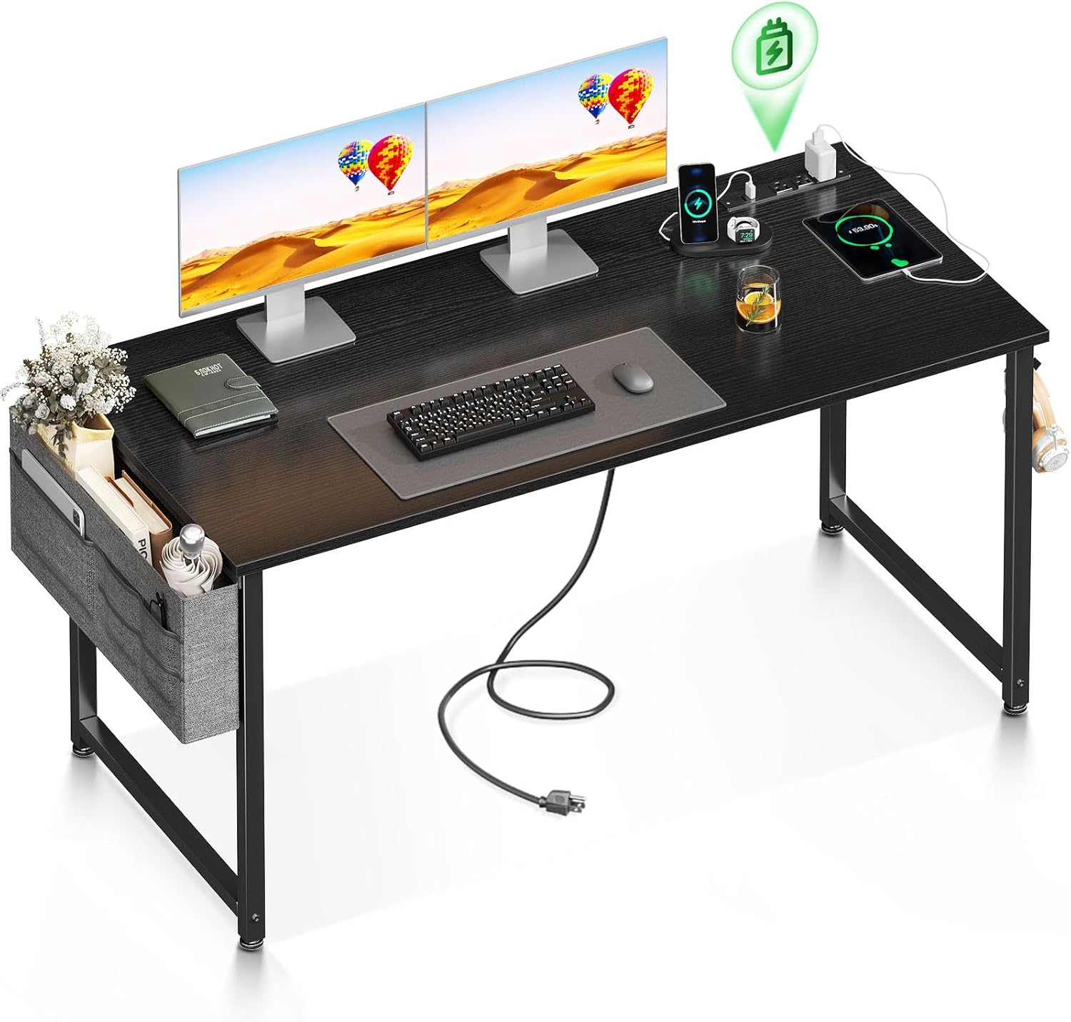 Computer Desk, 54 inch Office Desk with Storage Bag, Writing Work Desk ...