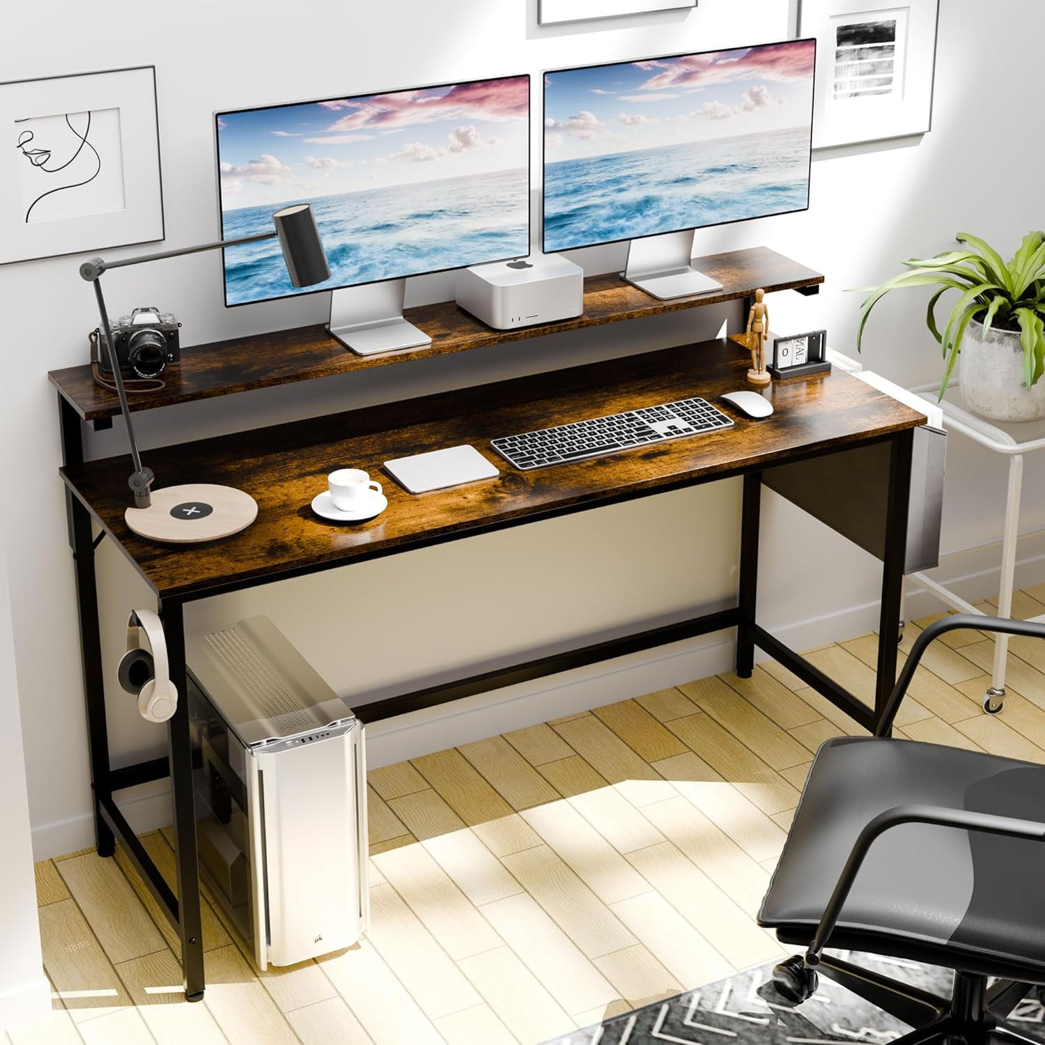 Computer Desk 55 inch Home Office Desks Writing Gaming Desk with ...