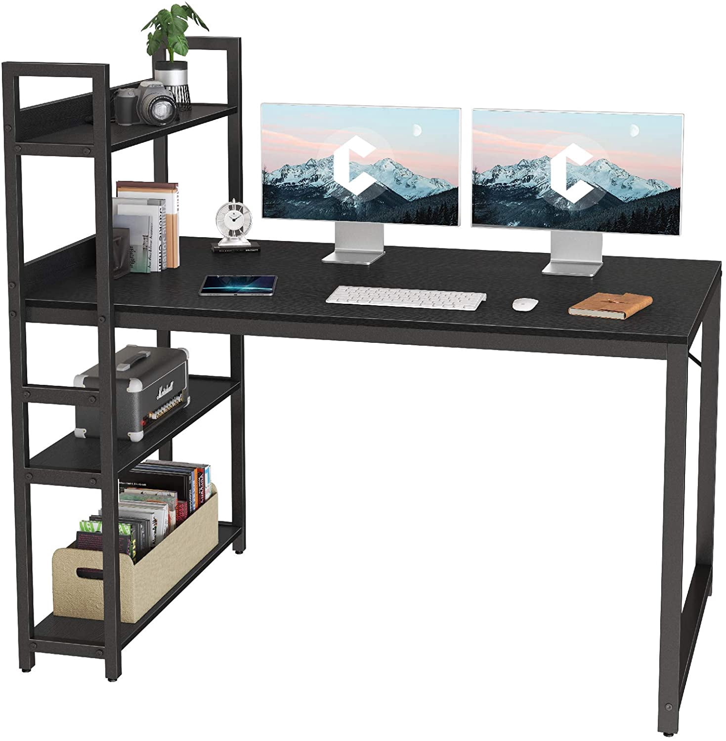 Computer Desk 55 inch with Storage Shelves, Reversible Study Writing ...