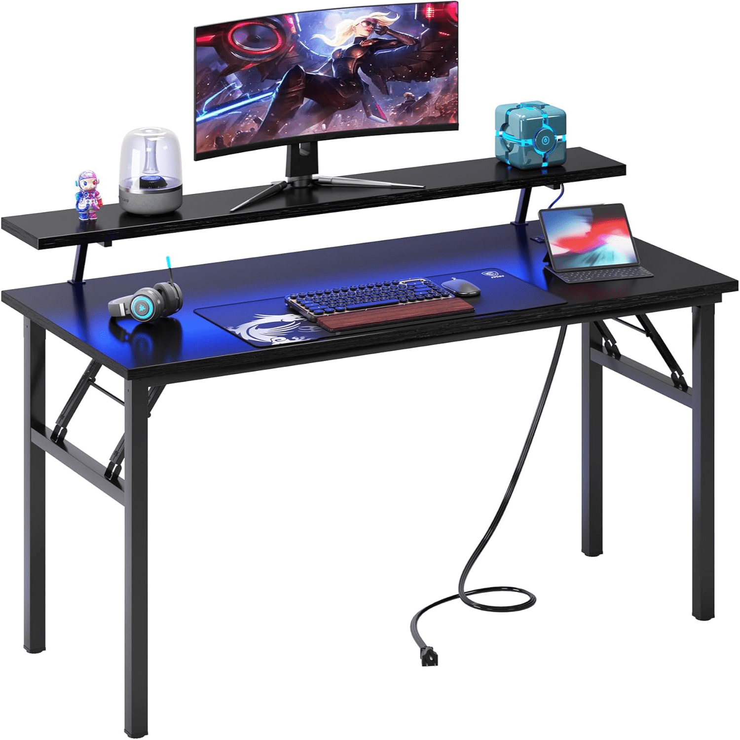 Computer Desk 55 inches Folding Table Large Office Desk Computer Table ...