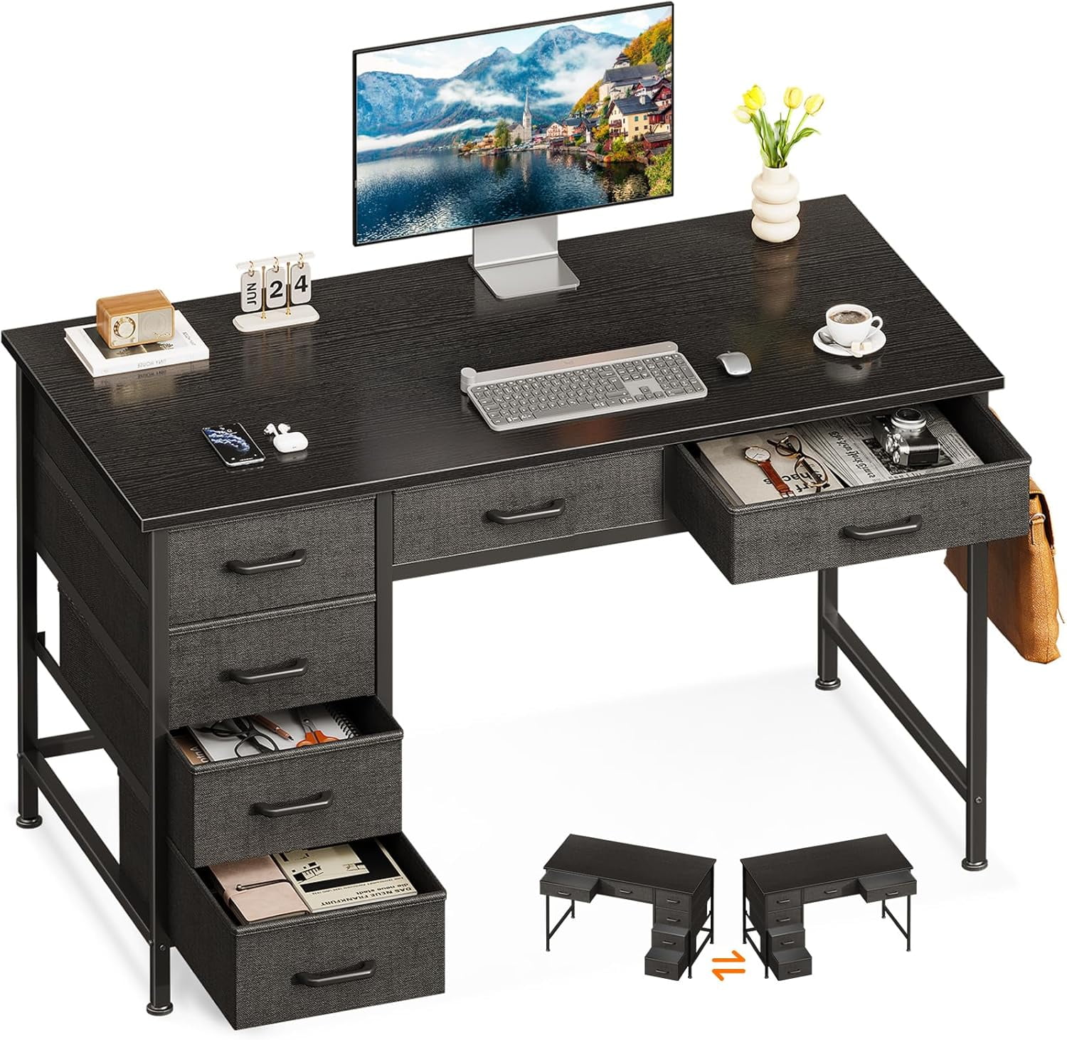 Computer Desk with 6 Drawers, 40 Inch Small Desk with Storage ...