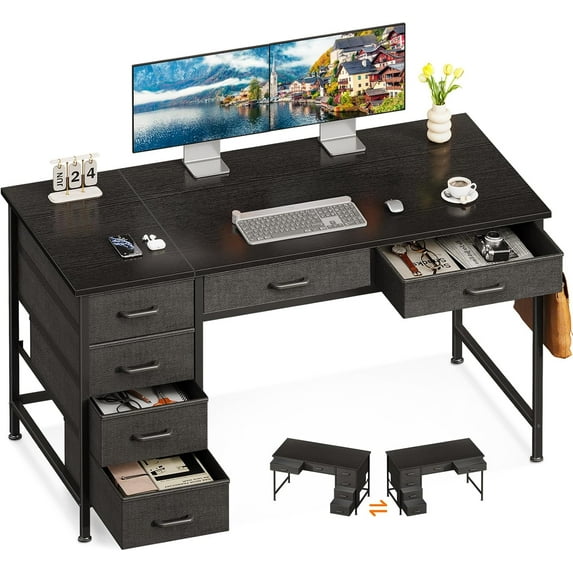 Computer Desk with 6 Drawers, 48 Inch Office Desk with Storage ...