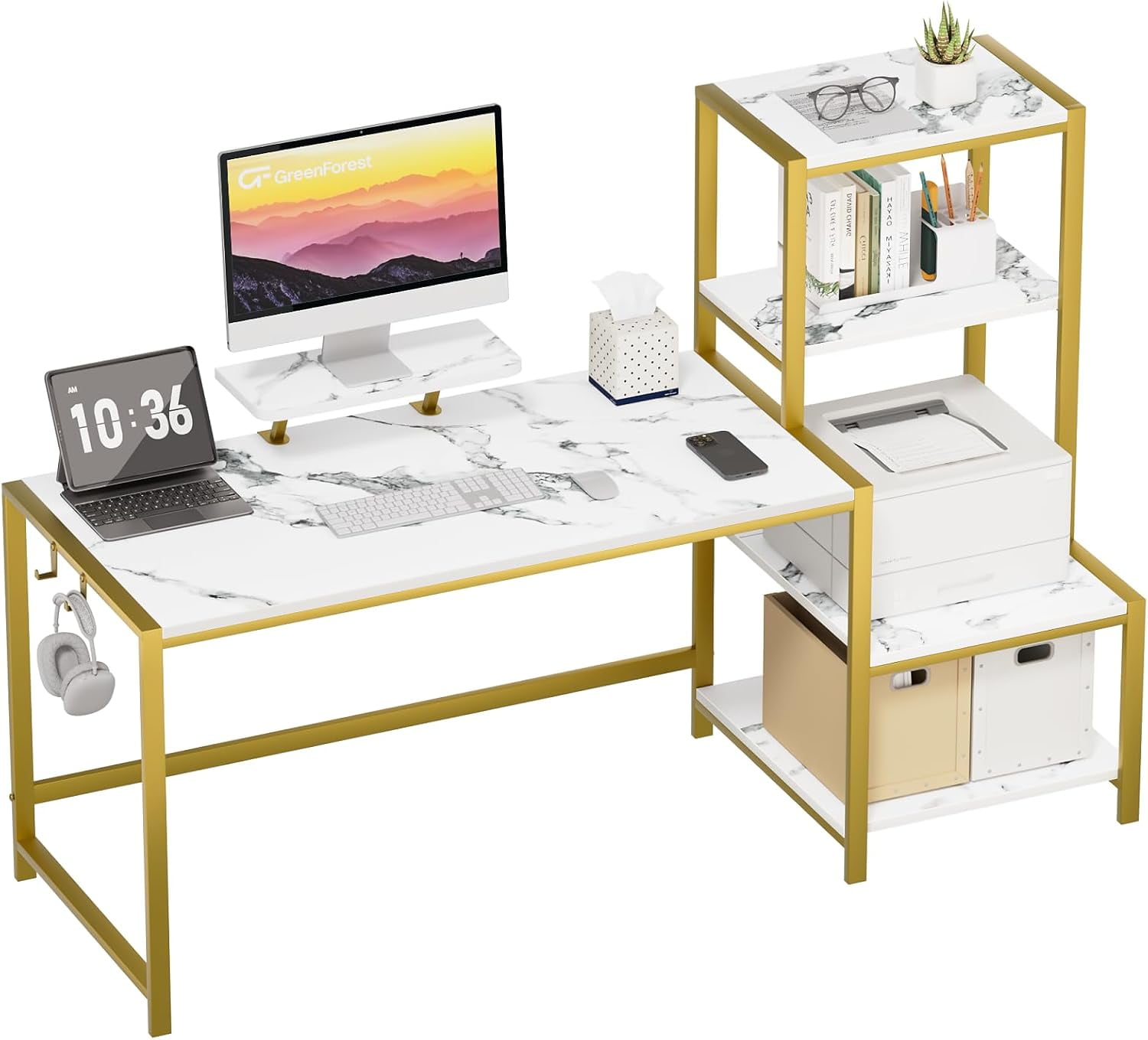 Computer Desk 67 inch with Printer Shelf, Reversible Office Desk with ...