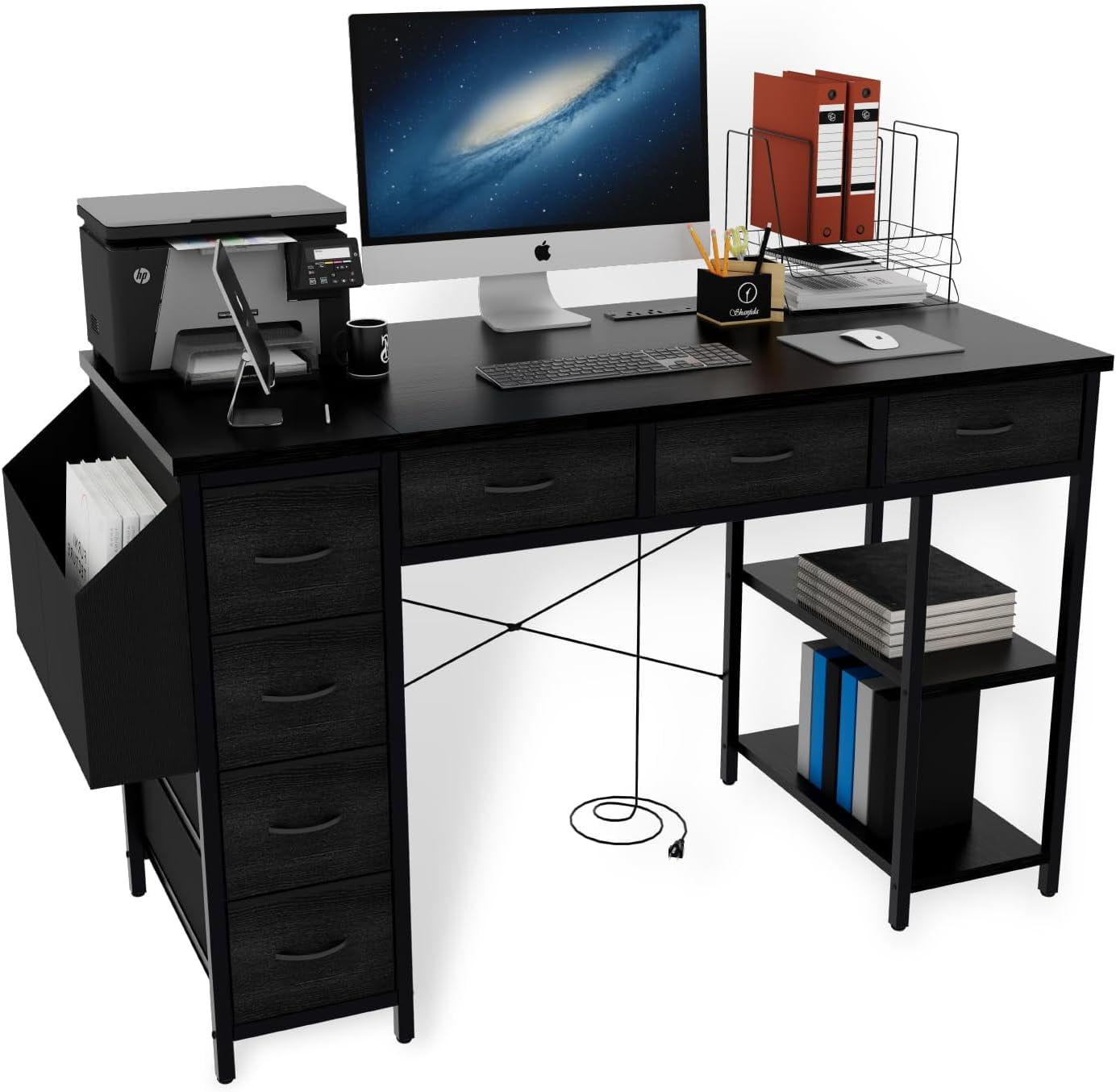 Computer Desk with 7 Drawers, 47 Inch Office Desk with Shelves ...