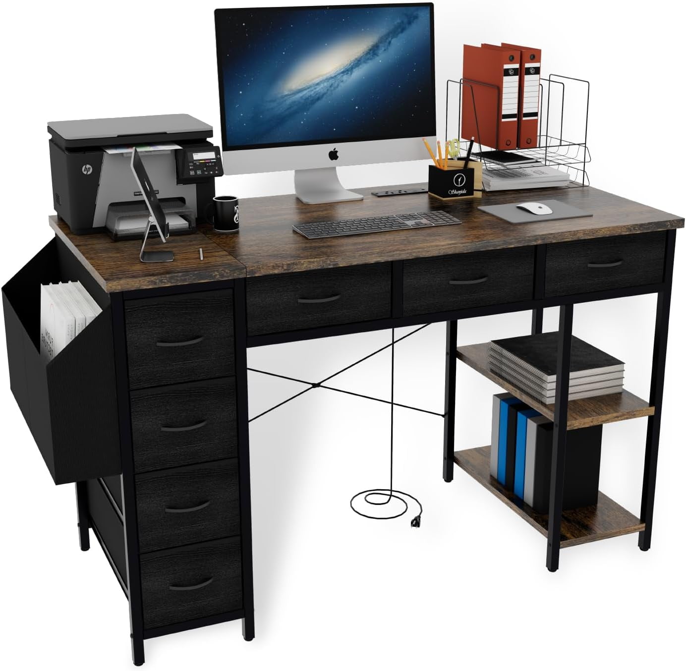 Computer Desk with 7 Drawers, 47 Inch Office Desk with Shelves ...