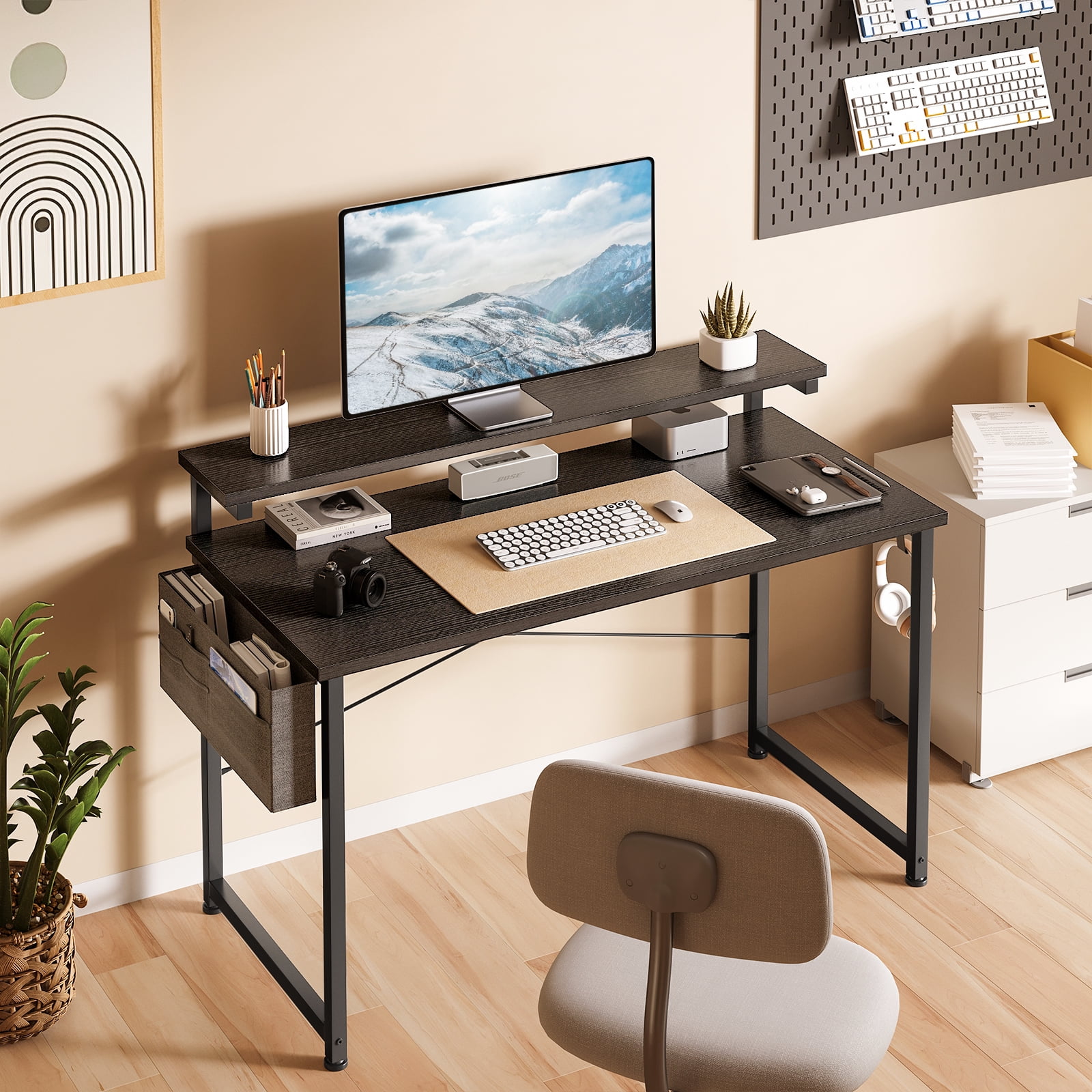 Computer Desk with Adjustable Monitor Stand(3.9”, 5.1”, 6.3”), 48 inch ...