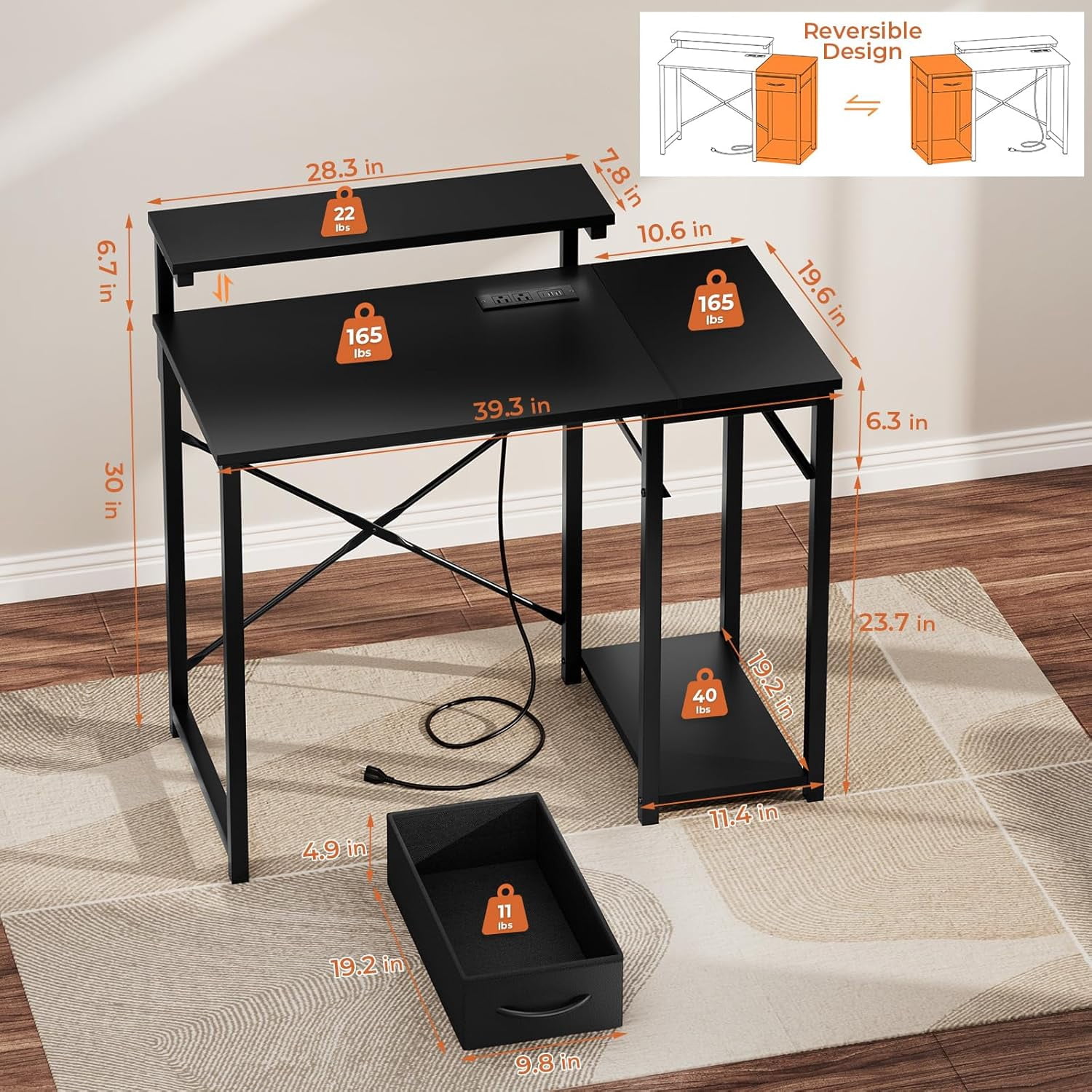 Computer Desk with Adjustable Monitor Stand, 39.4 in Small Desk with ...