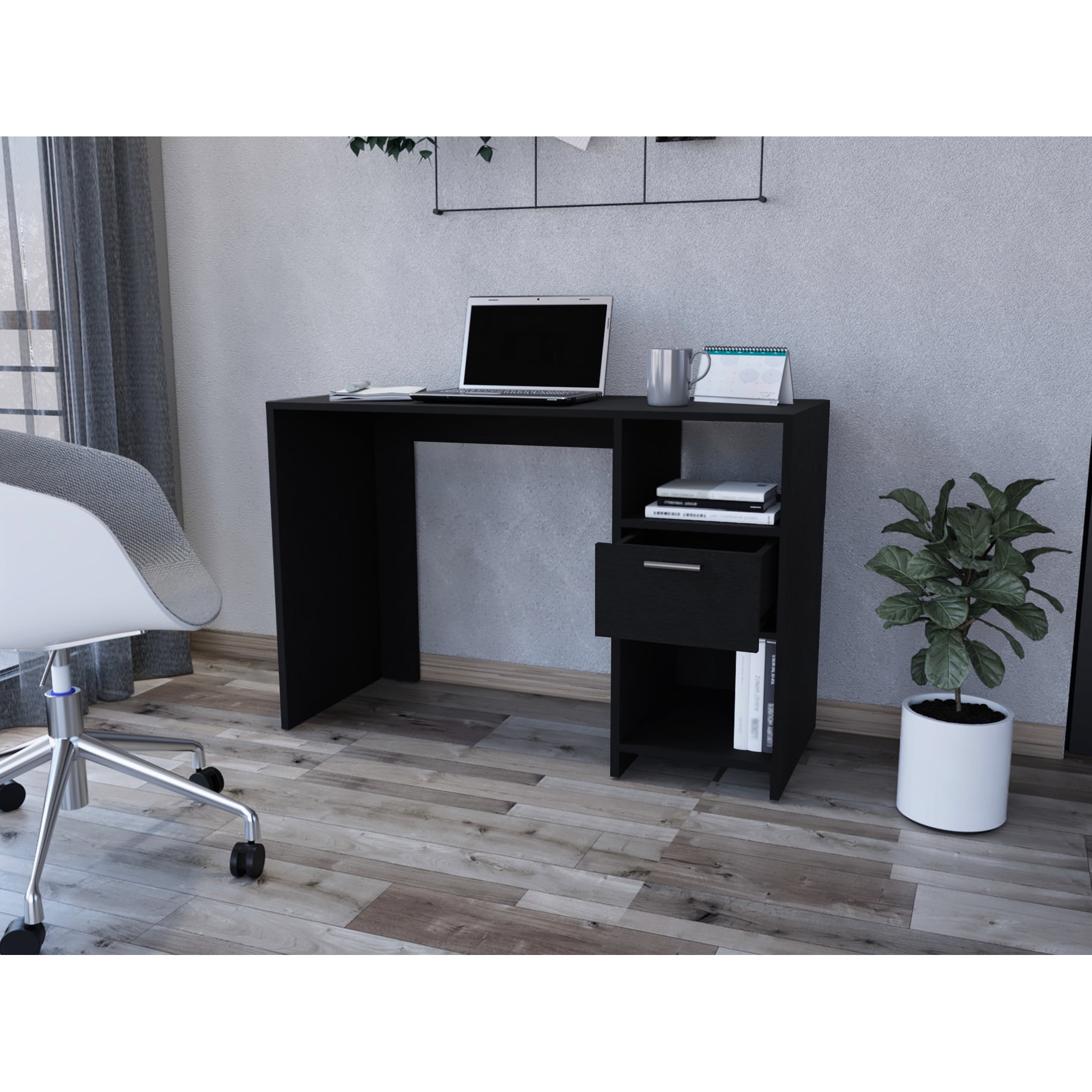 Computer Desk In Black With Drawer & Open Storage Options. 43.3"w X 17. ...