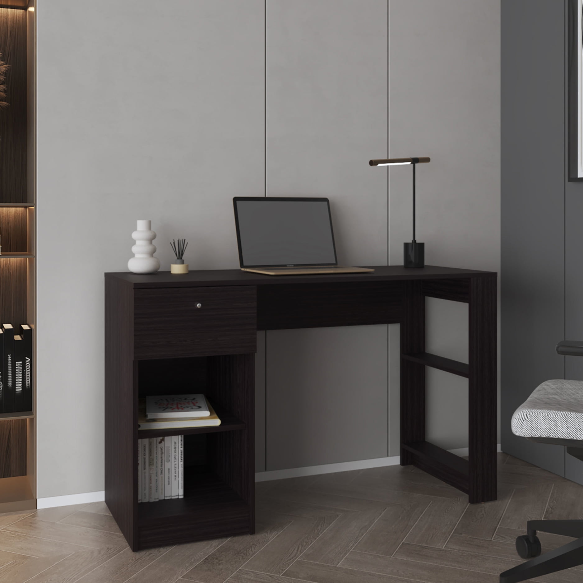 Computer Desk In Black Finish. 1 Drawer, 2 Shelves. Made From ...