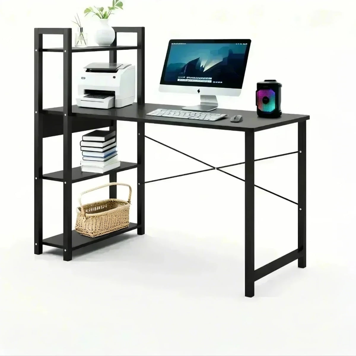 Computer Desk with Bookcase, 47 Inch Home Work Desk with 4 Tier Storage ...