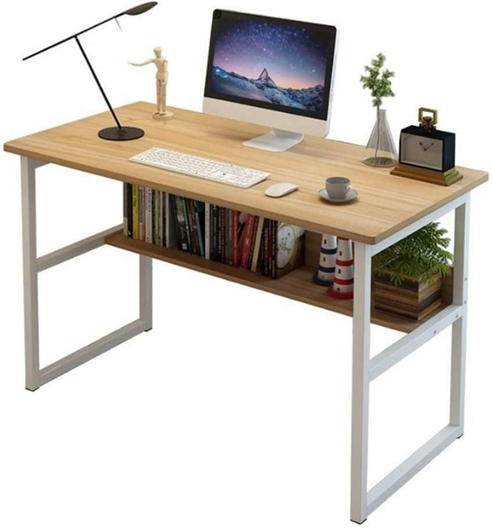 Computer Desk with Bookshelf, 44in Wood Office Writing Desk with ...