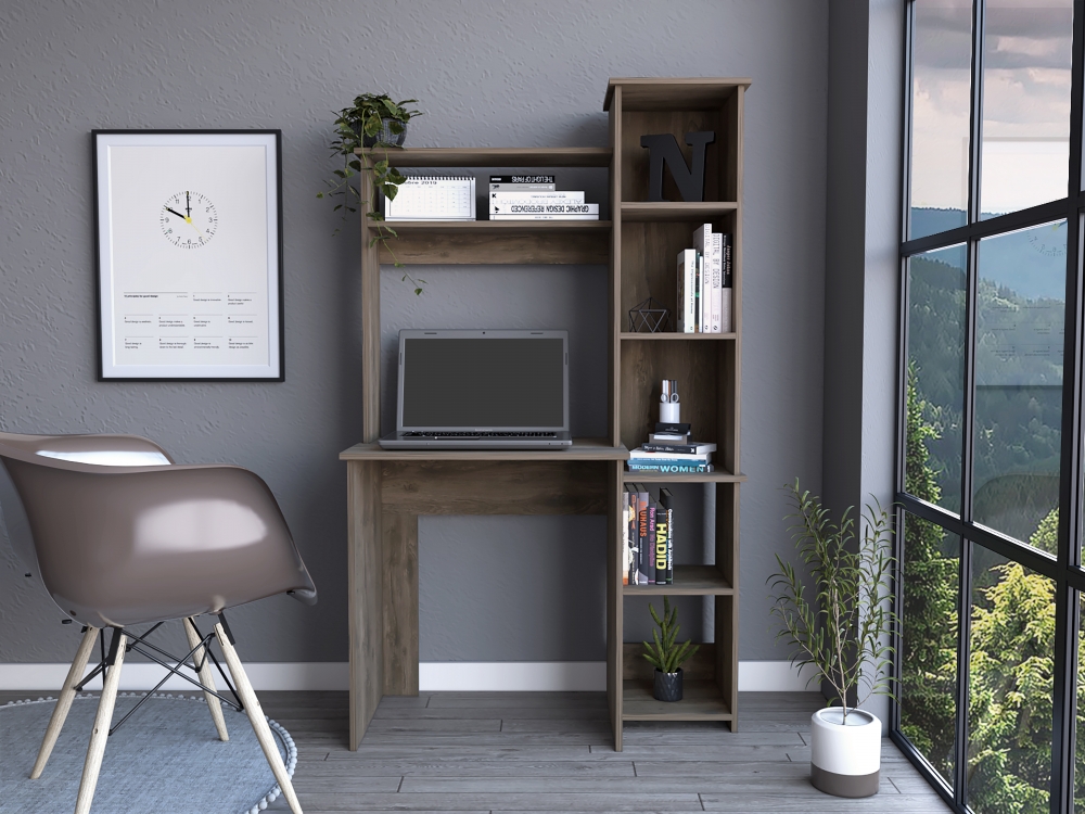 Computer Desk with Bookshelf, Writing Study Desk with Storage Shelves ...