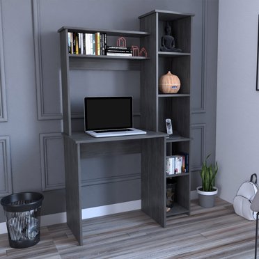 Computer Desk with Bookshelf, Wood Desk Teens Student Desk Writing ...