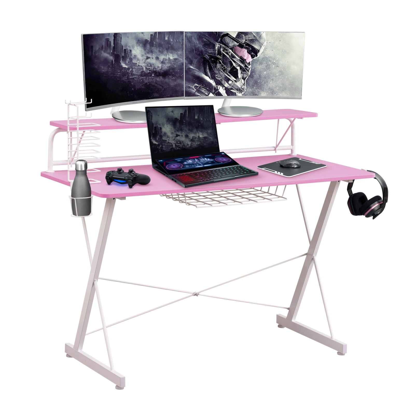 Computer Desk, Carbon Home Desk with Shelving Gaming Desk for Home ...