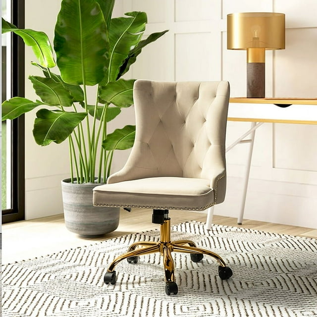 Computer Desk Chair Home Office Upholstered Velvet Tufted Wingback Task ...