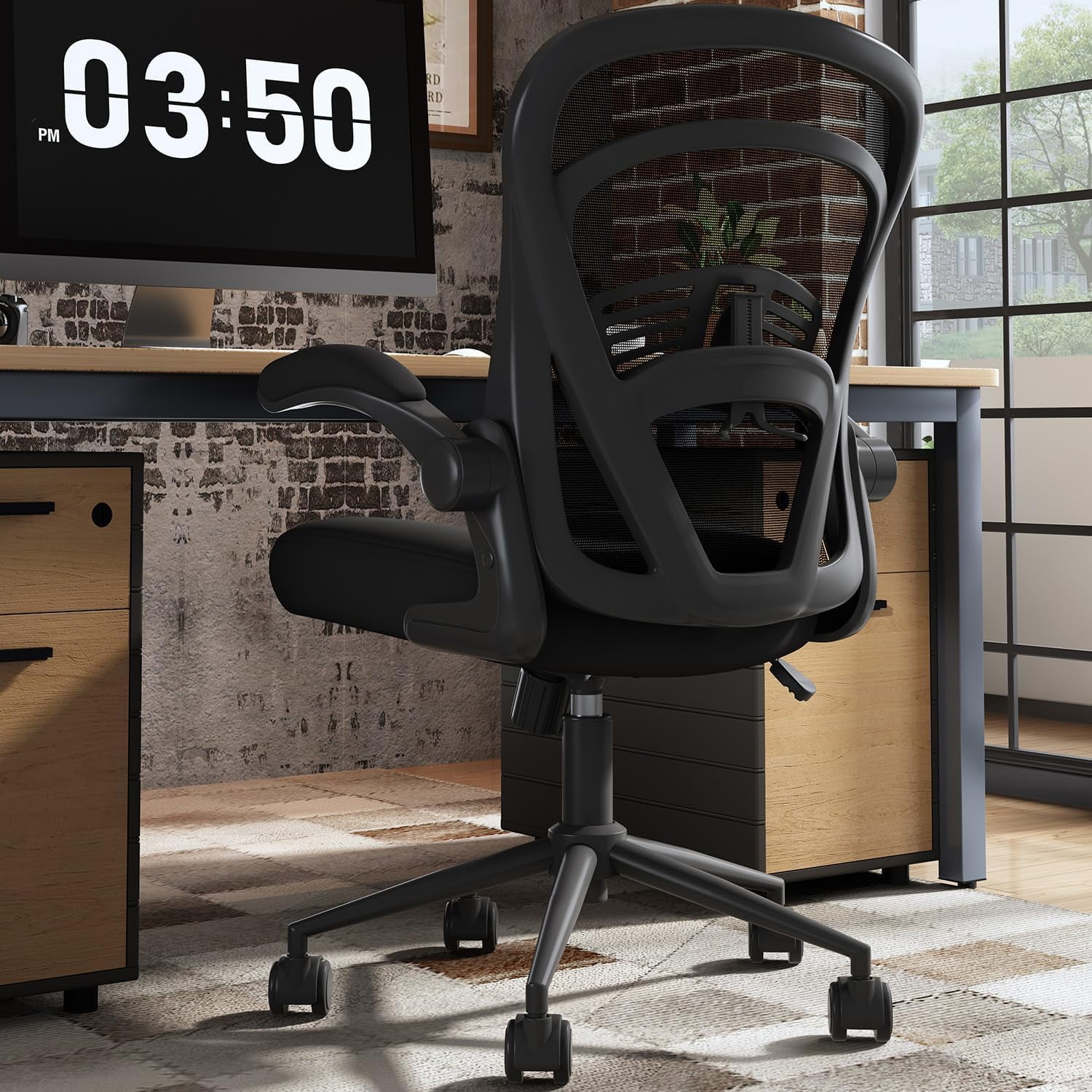 Computer Desk Chair with Wheels, Mesh Office Chair with Flip Up Arms ...