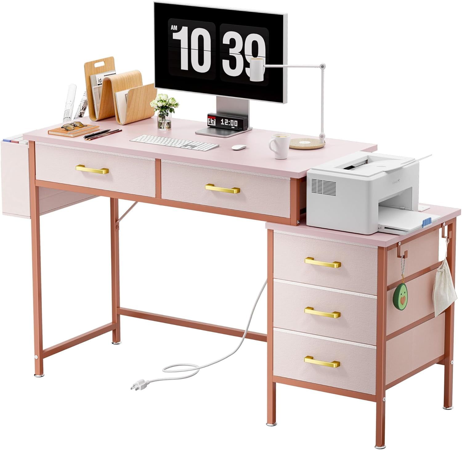 Computer Desk with Charging Station, Home Office Desks with Fabric ...