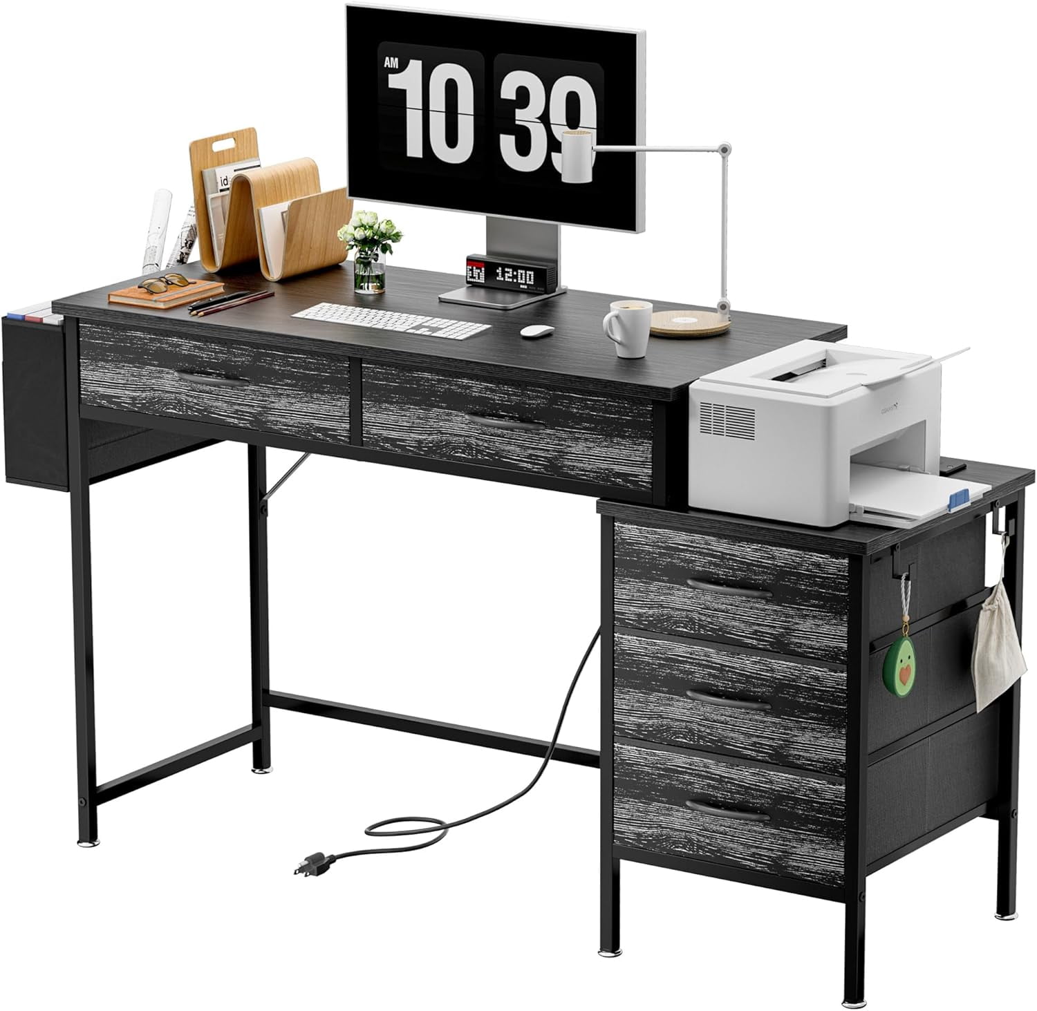 Computer Desk with Charging Station, Home Office Desks with Fabric ...