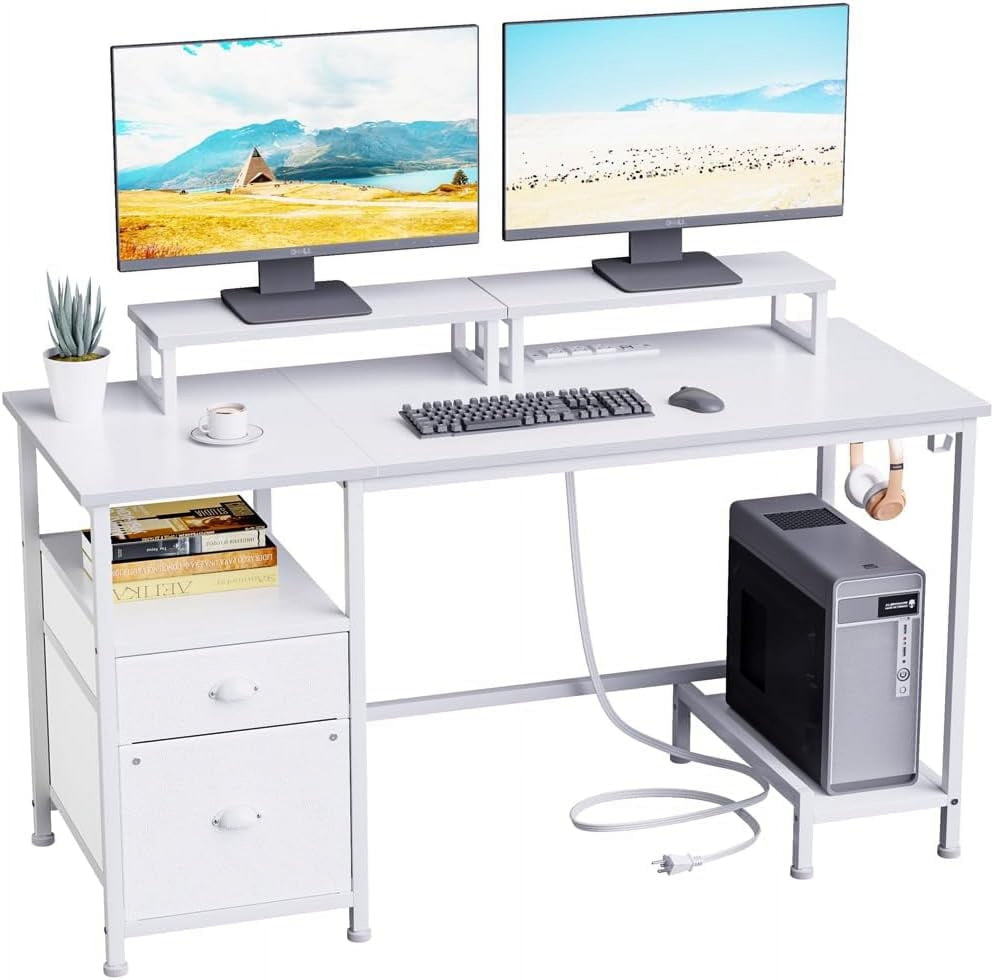 Computer Desk with Drawer and Power Outlets, 47" Office Desk with 2 ...