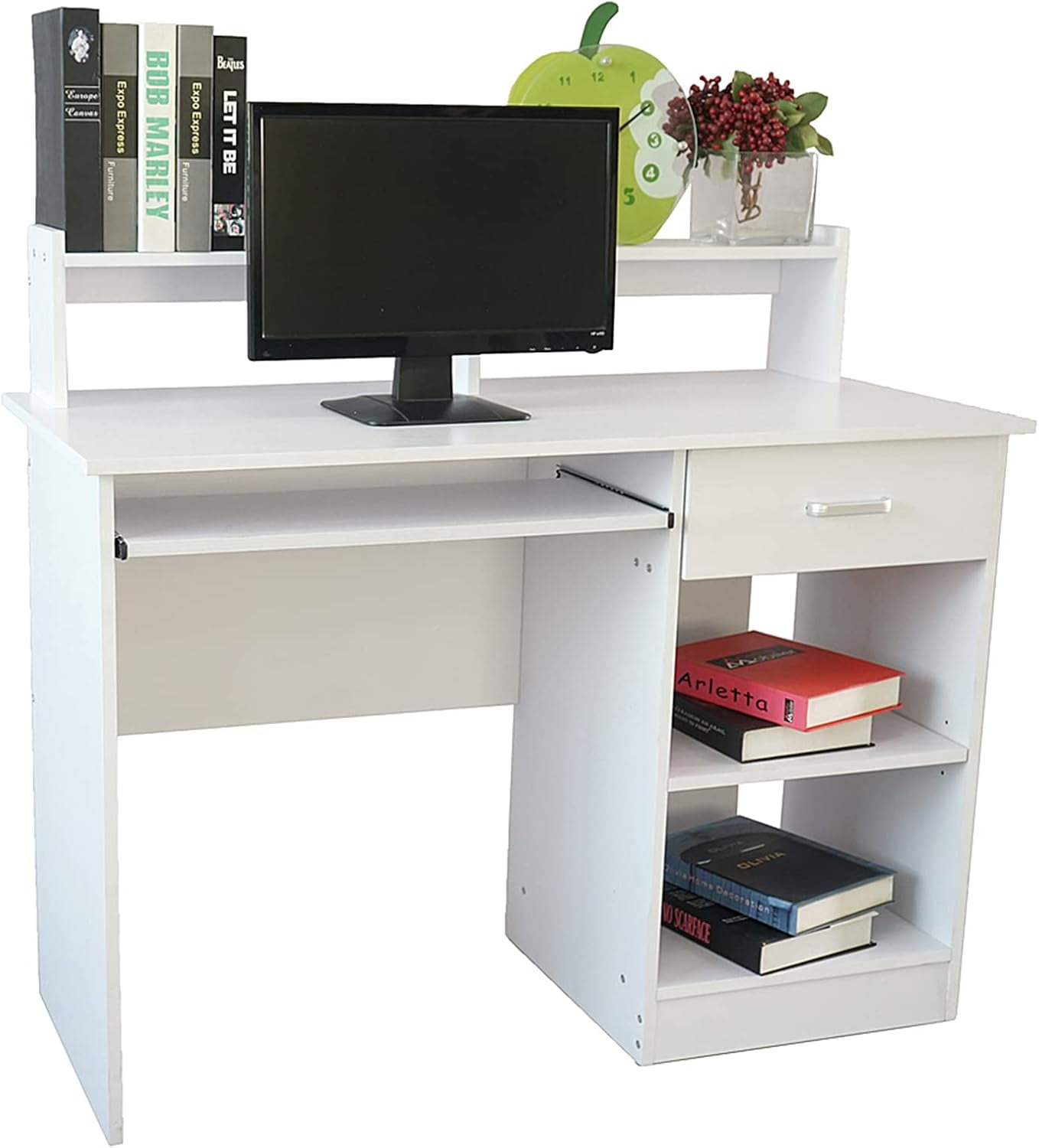 Computer Desk with Drawer Shelf Pull-Out Keyboard Tray - 43” Large ...