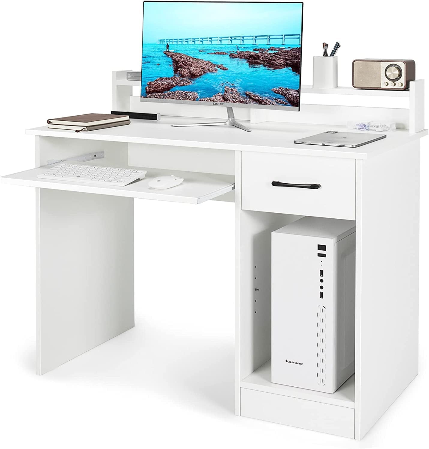 Computer Desk with Drawer & Keyboard Tray Modern Study Writing Desk ...