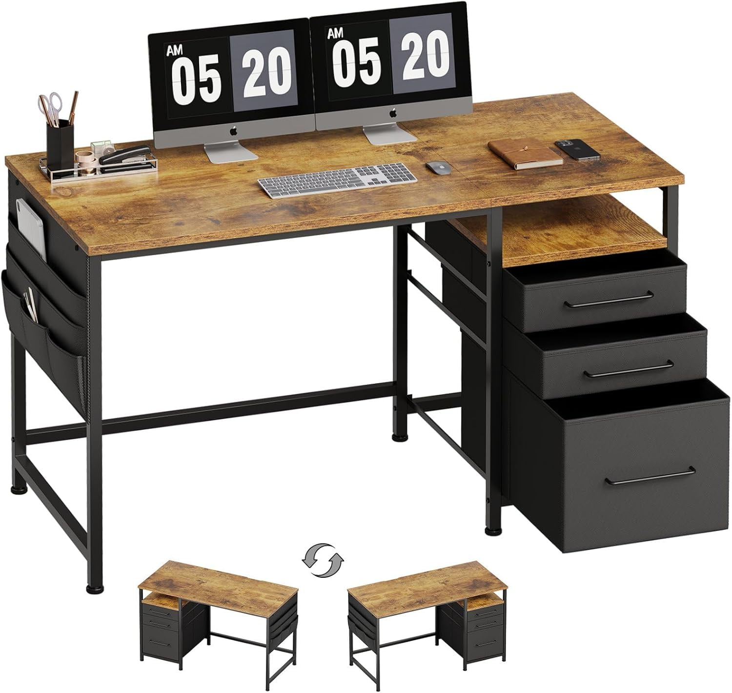 Computer Desk with Drawers, 47 Inch Desk with 2 Drawers and Shelves ...