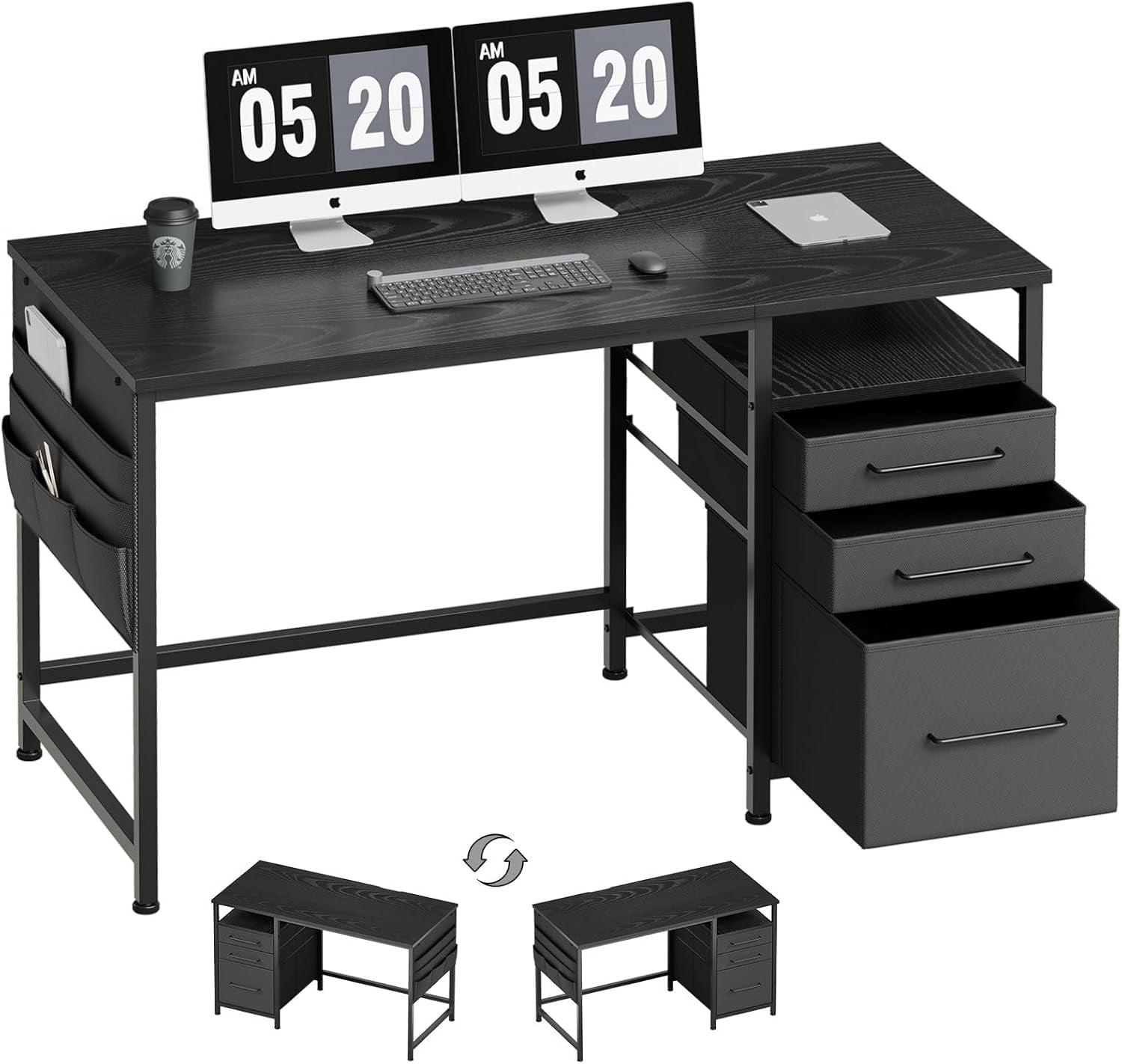 Computer Desk with Drawers, 47 inch Desk with 2 Drawers and Shelves ...