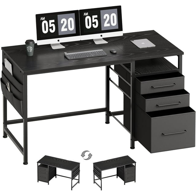 Computer Desk with Drawers, 47 inch Desk with 2 Drawers and Shelves ...