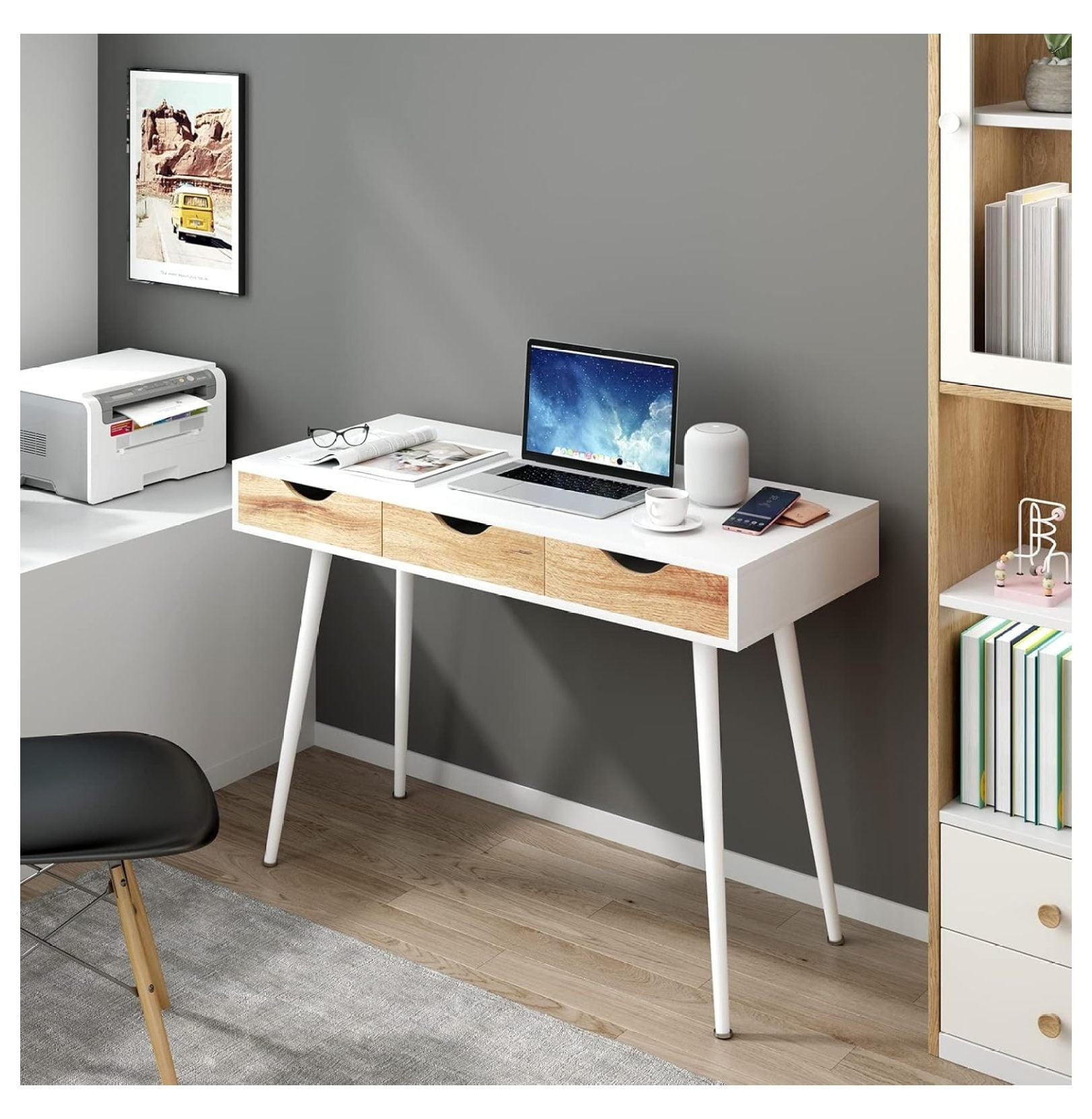 Computer Desk with Drawers Century Modern Desk 43 Inches Vanity Desk ...