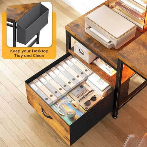 Computer Desk with Drawers and LED Lights,57" Gaming Desk with Power ...