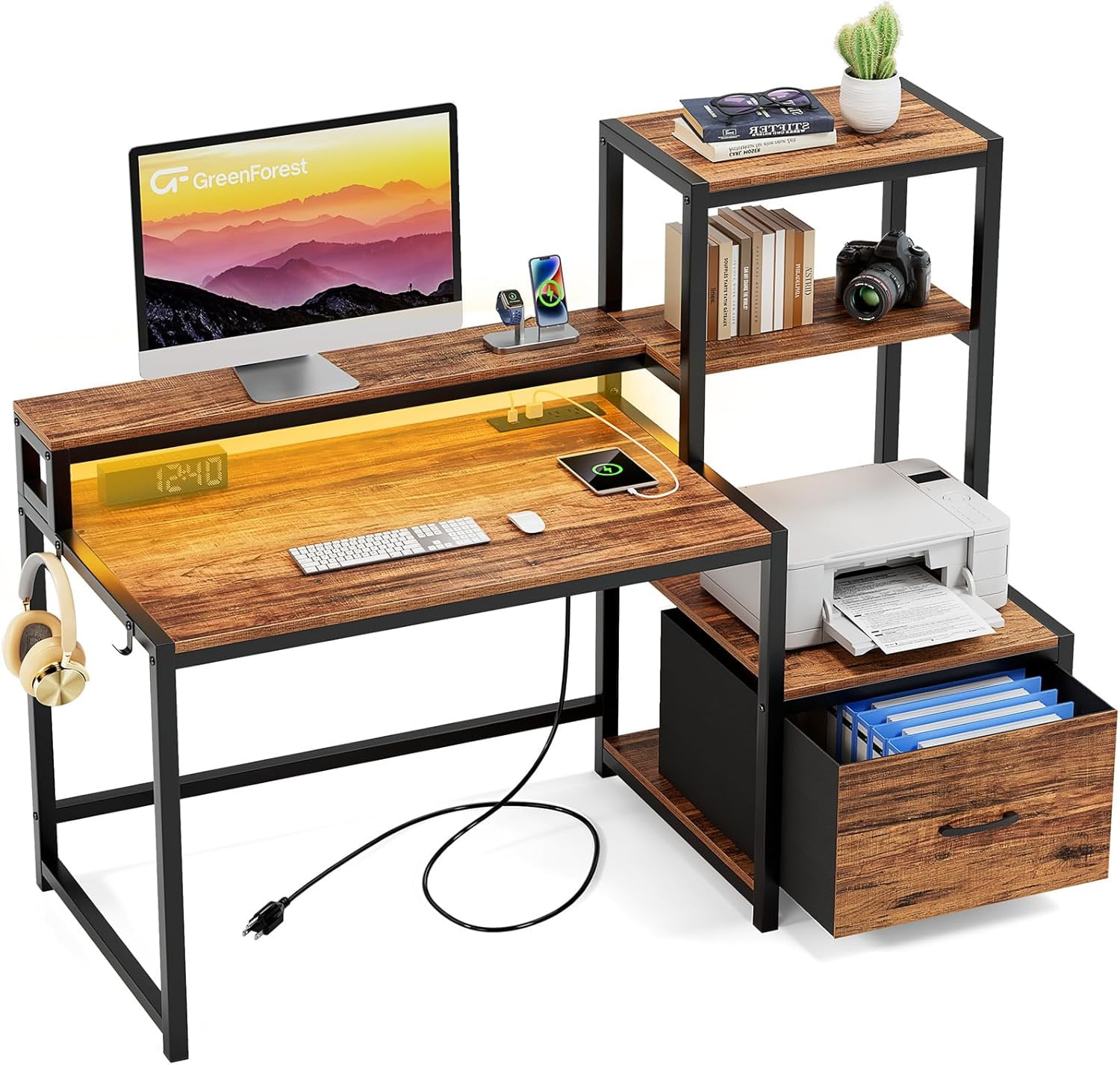 Computer Desk with Drawers and Monitor Stand, Home Office Desk with ...