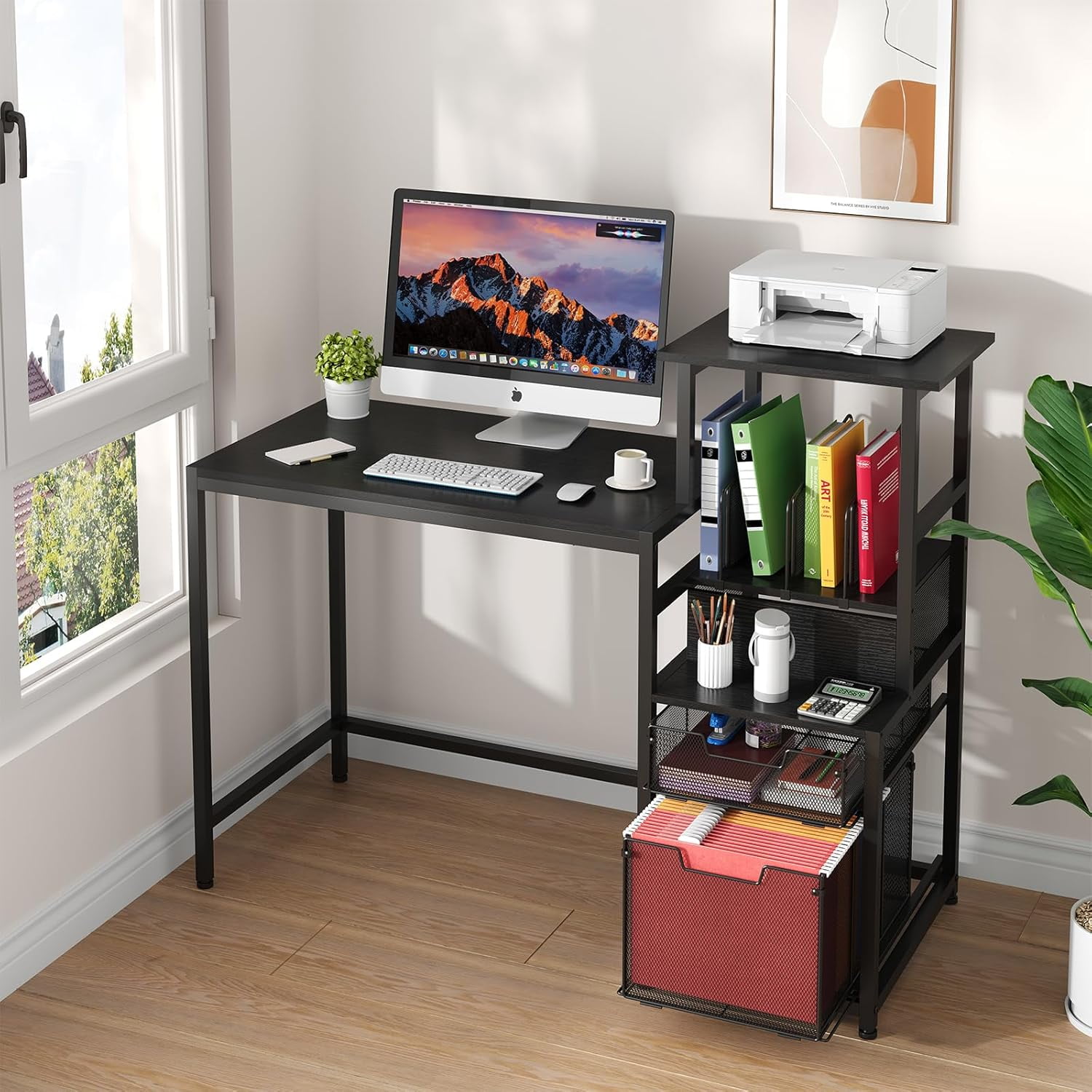 Computer Desk with Drawers and Storage Shelves, 47 Inch Home Office ...