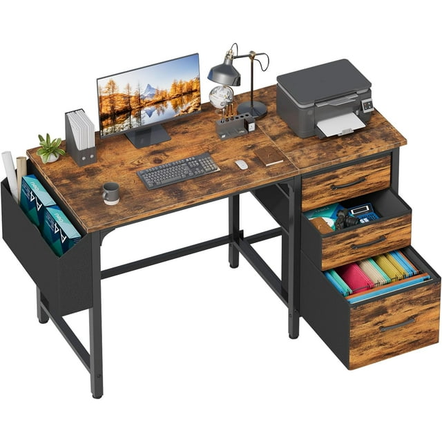 Computer Desk with Fabric File Drawers Cabinet, 47 Inch Home Office ...