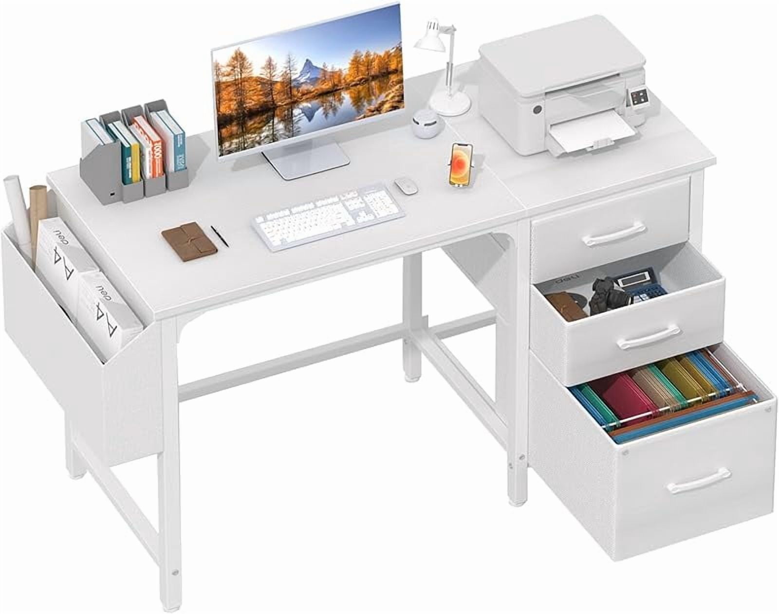 Computer Desk with Fabric File Drawers Cabinet, 47 Inch Reversible Home ...