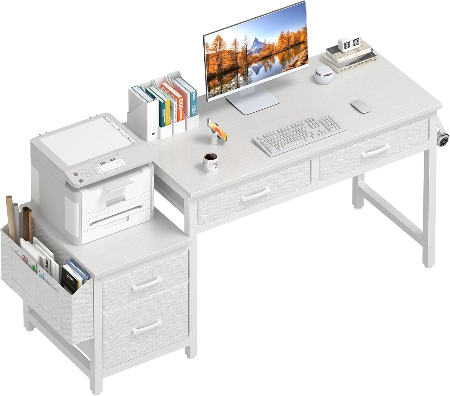 Computer Desk with Fabric File Drawers Cabinet, 57 Inch Home Office ...