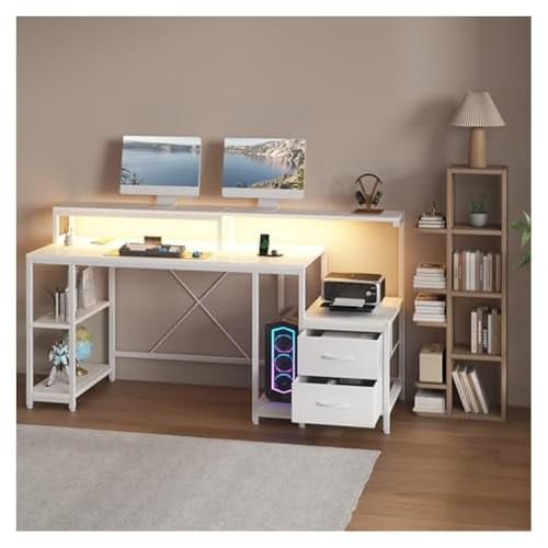 Computer Desk with File Drawer - 63" Home Office Desk Featuring LED ...