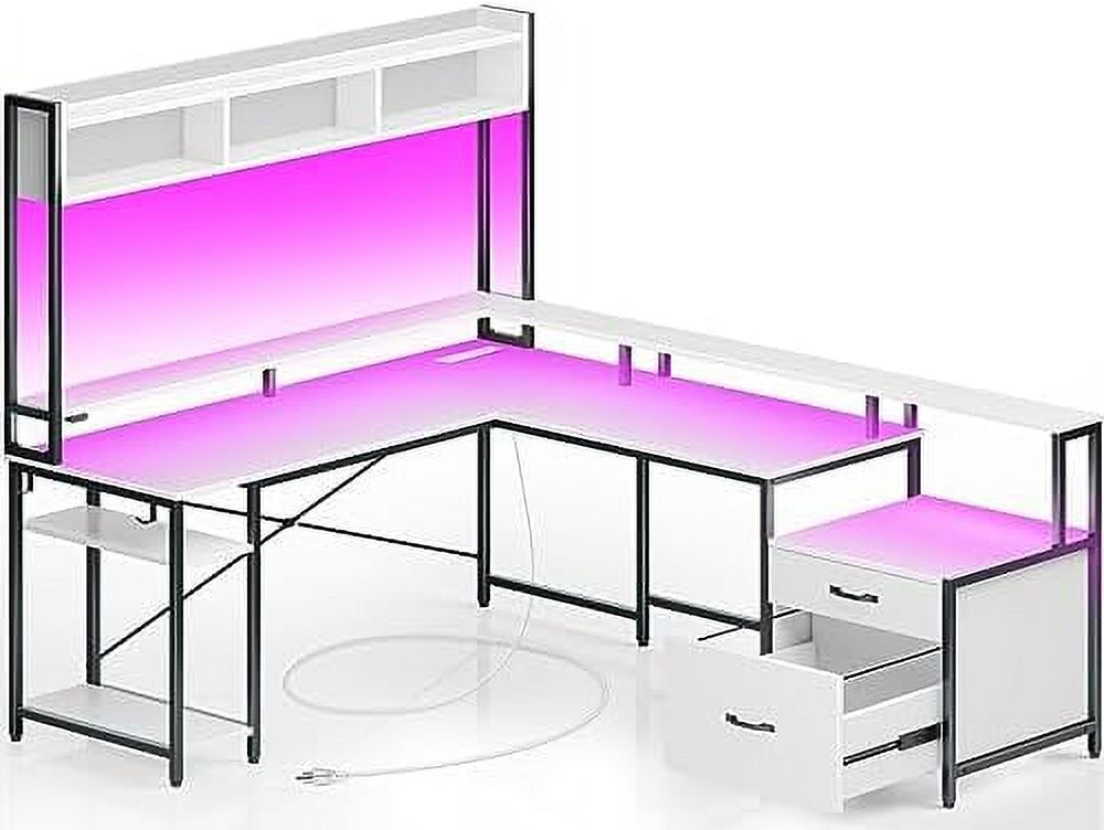 Computer Desk with File Drawers, 102.4" L Shaped Gaming Desk with Hutch, Reversible Desk with ...