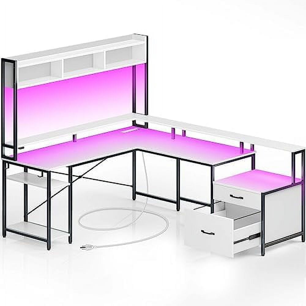 Computer Desk with File Drawers 99.2" L Shaped Gaming Desk with Hutch ...