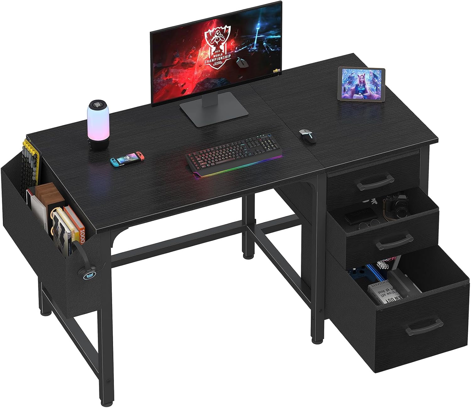 Computer Desk with File Drawers Cabinet, 47 Inch Reversible Home Office ...