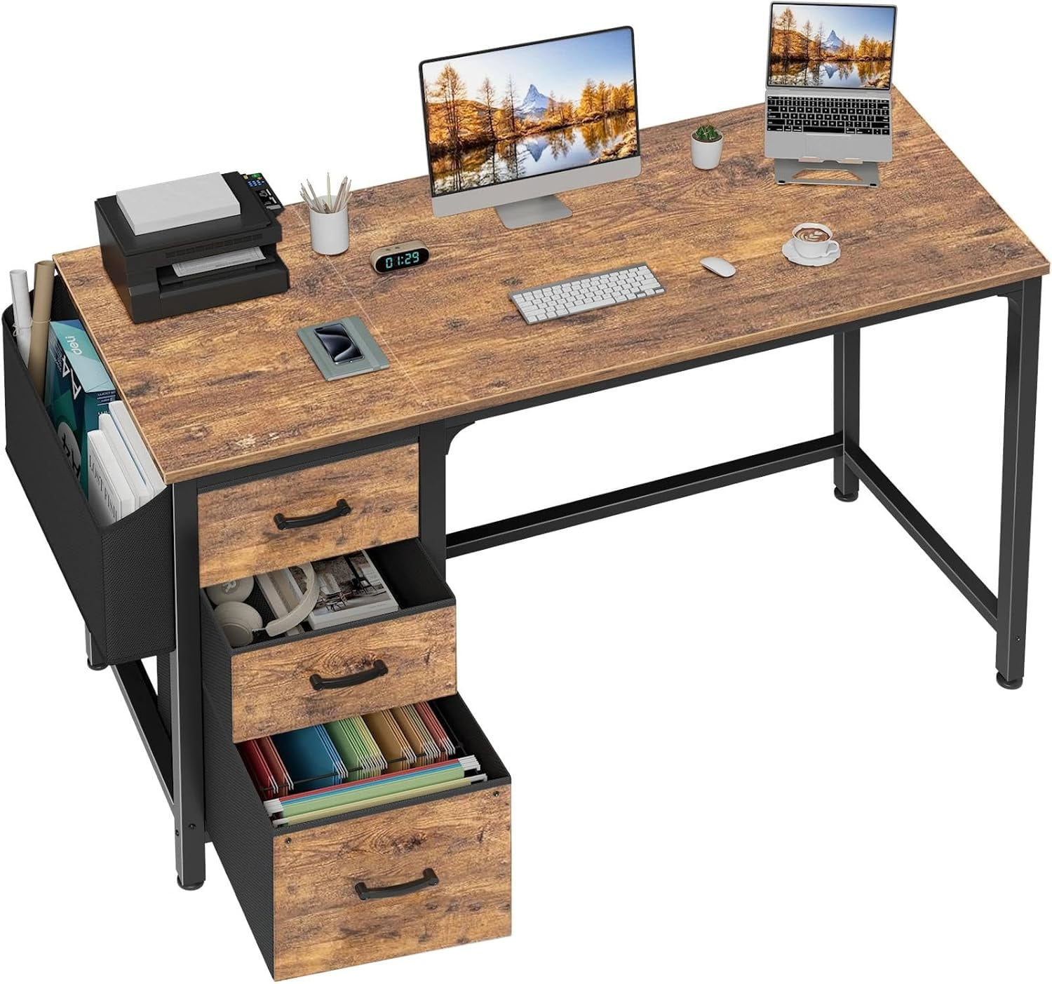 Computer Desk with File Drawers Cabinet, 47 Inch Reversible Home Office ...