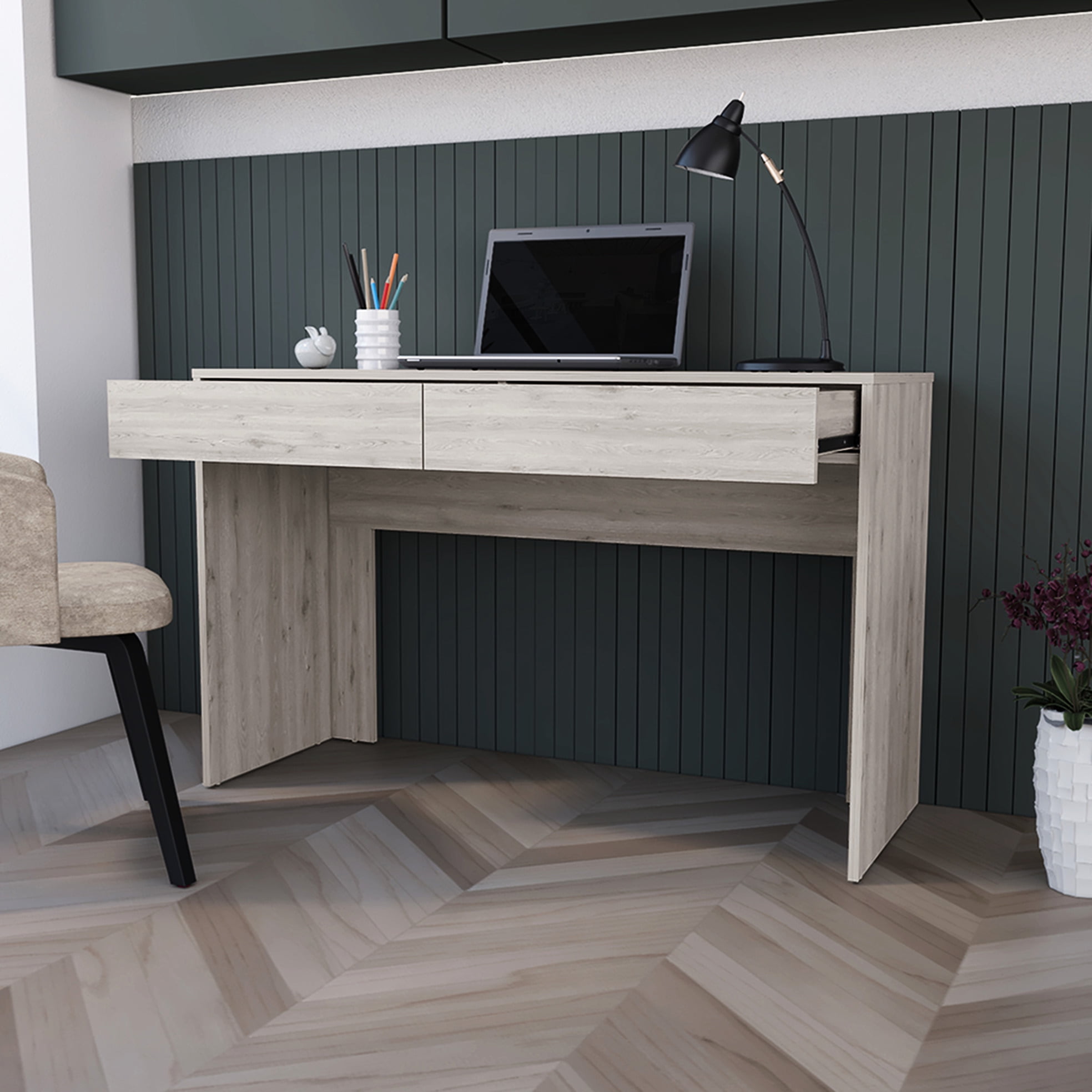 Computer Desk In Gray - Two Drawers For Systematic Placement Spacious ...