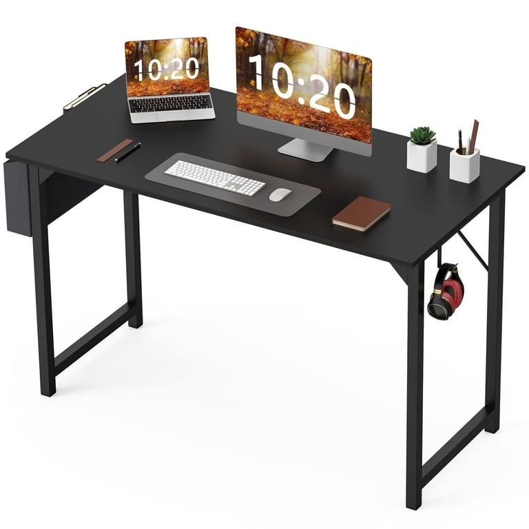 Computer Desk 47 Inch Writing Desk with Storage Bag Iron Hook Metal Frame for Home Black