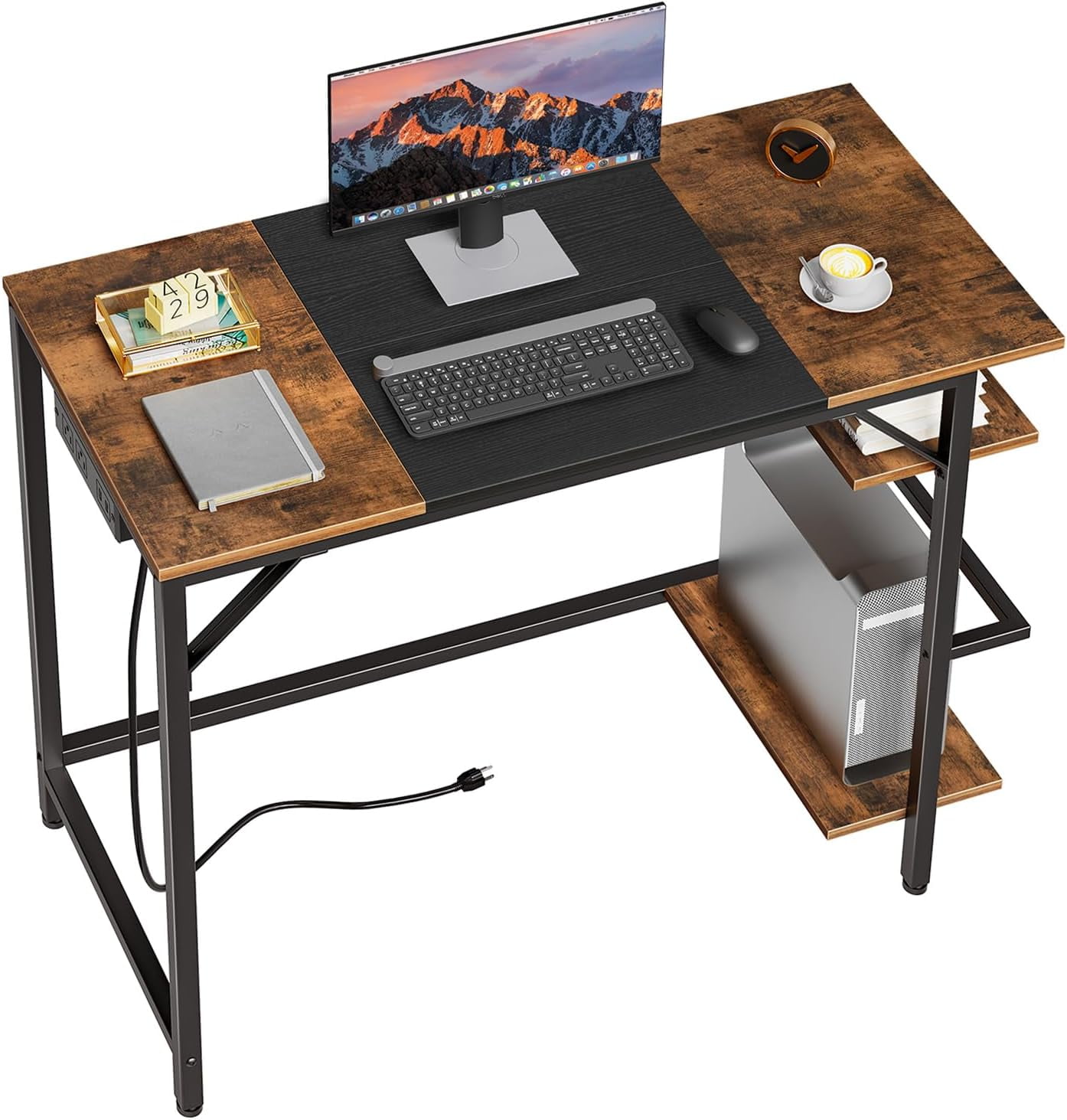 Computer Desk, Home Office Desk with Power Outlet, Writing Desk with 2 ...
