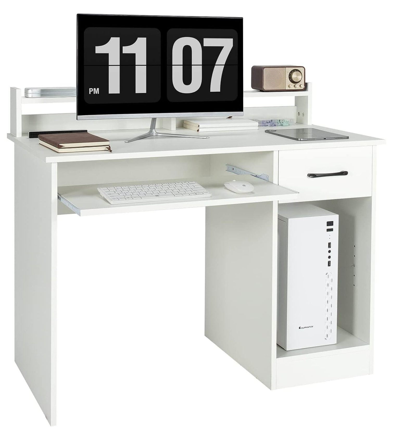 Computer Desk with Hutch, Home Office Desk with Drawer, Adjustable ...