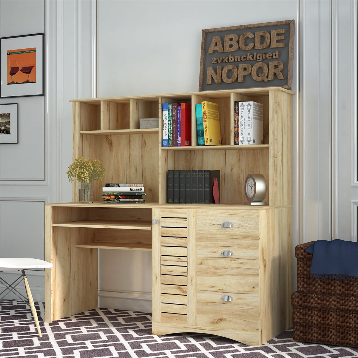 Computer Desk with Hutch, Writing Desk Study Table Storage Cabinet with ...