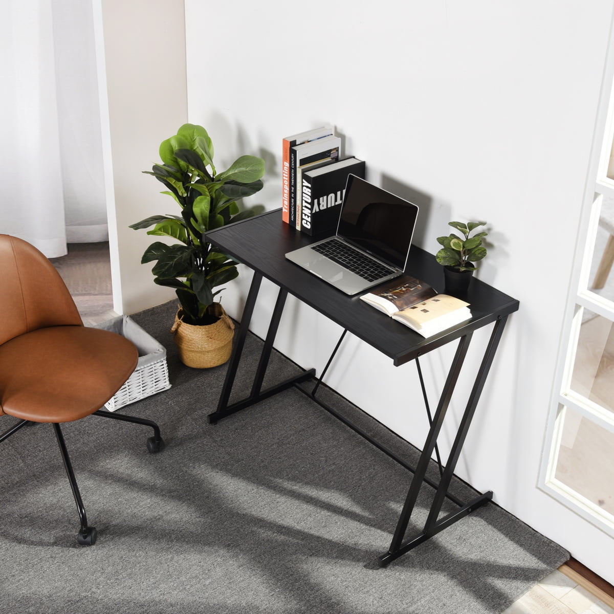 Computer Desk, Industrial Style Z-shaped Home Office Desk with Metal ...