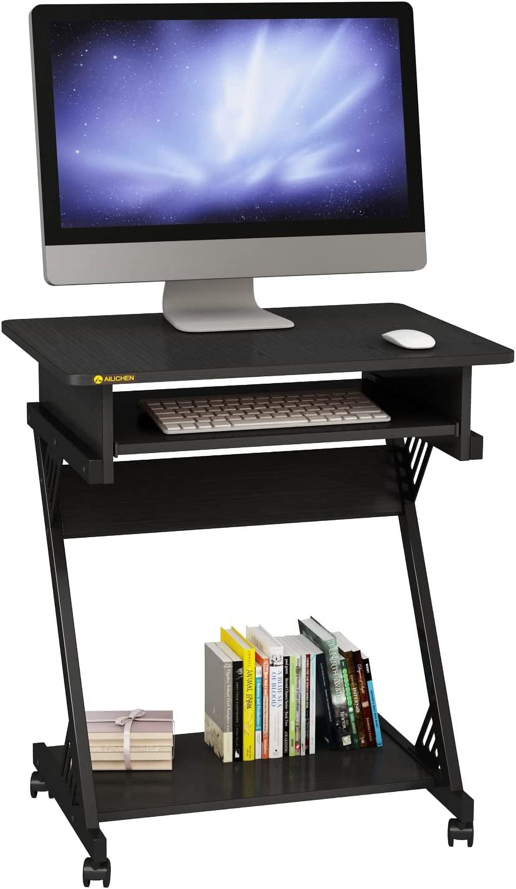 Computer Desk with Keyboard Tray, 23.6 inch Rolling Small Desk with ...